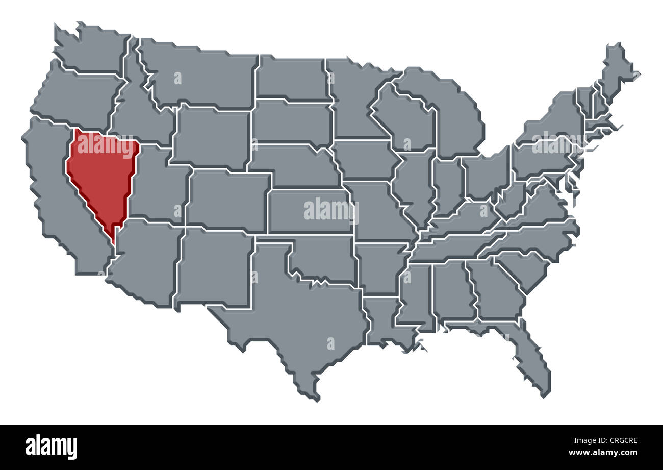 Political map of United States with the several states where Nevada is ...