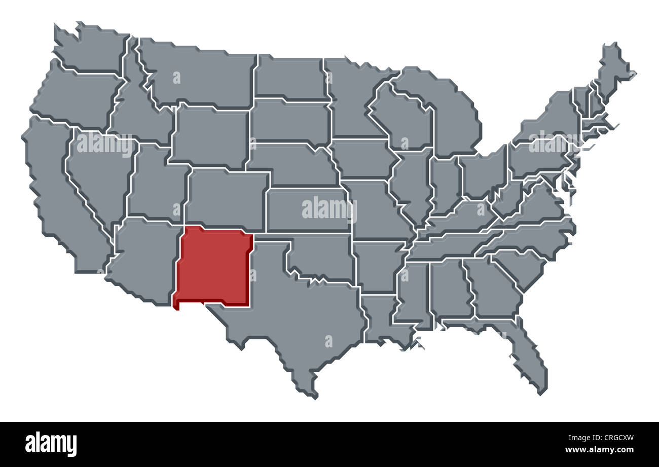 Political map of United States with the several states where New Mexico ...