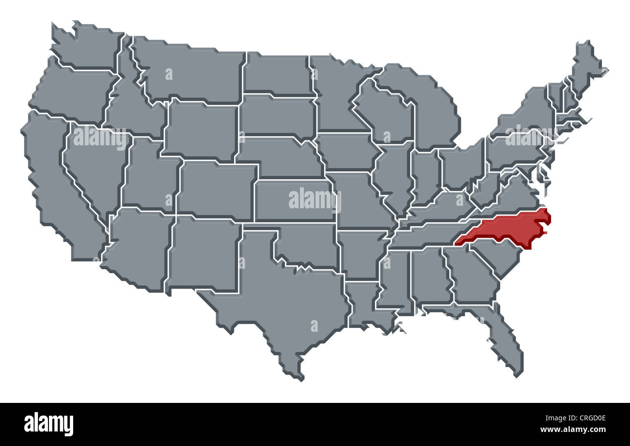 Political map of United States with the several states where North ...