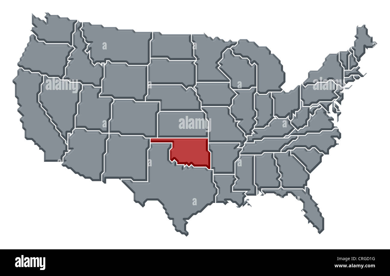 Political map of United States with the several states where Oklahoma ...