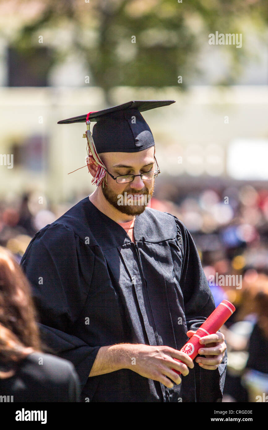 A young man at his college graduation ceremony at California State ...