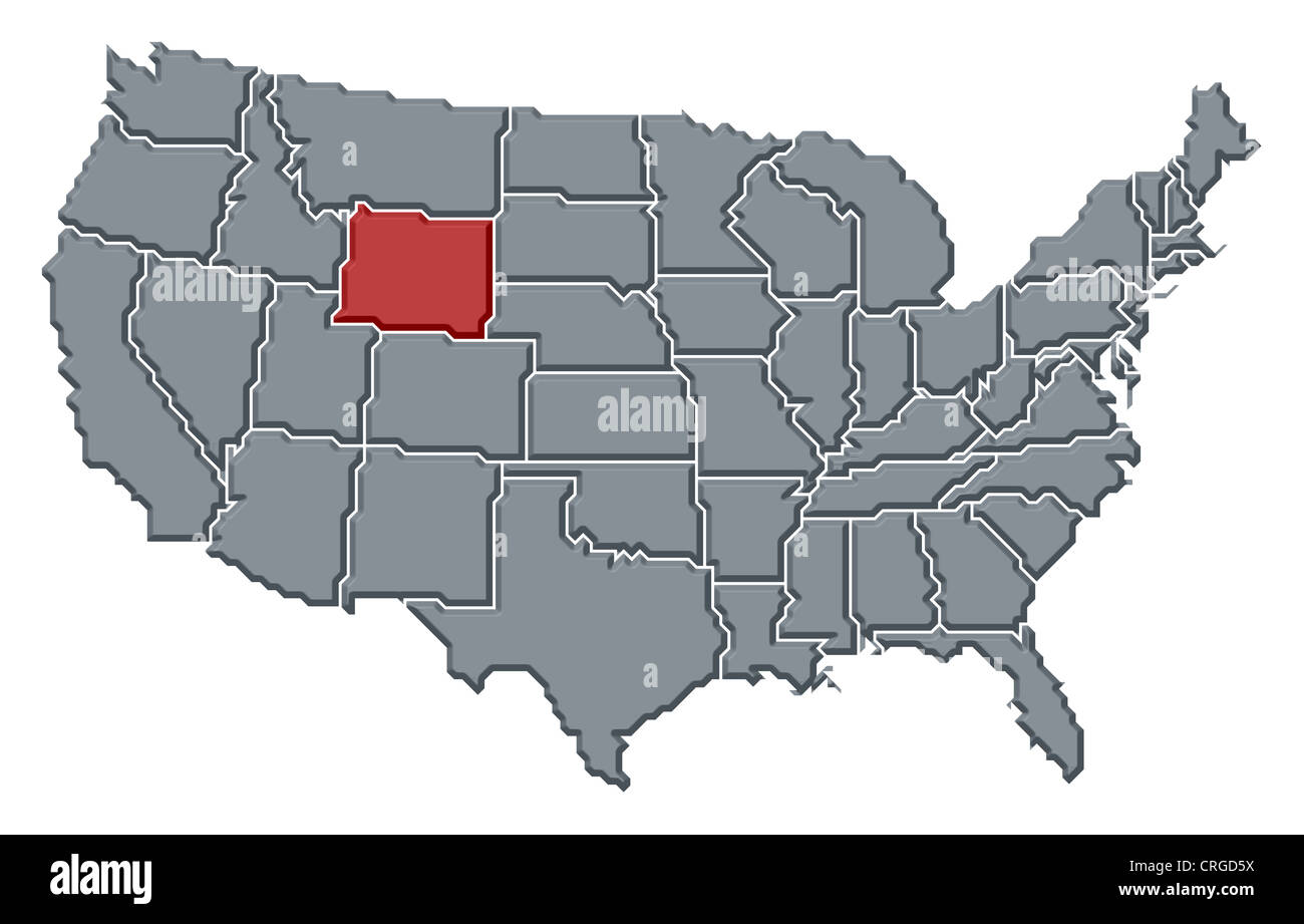 Political map of United States with the several states where Wyoming is ...