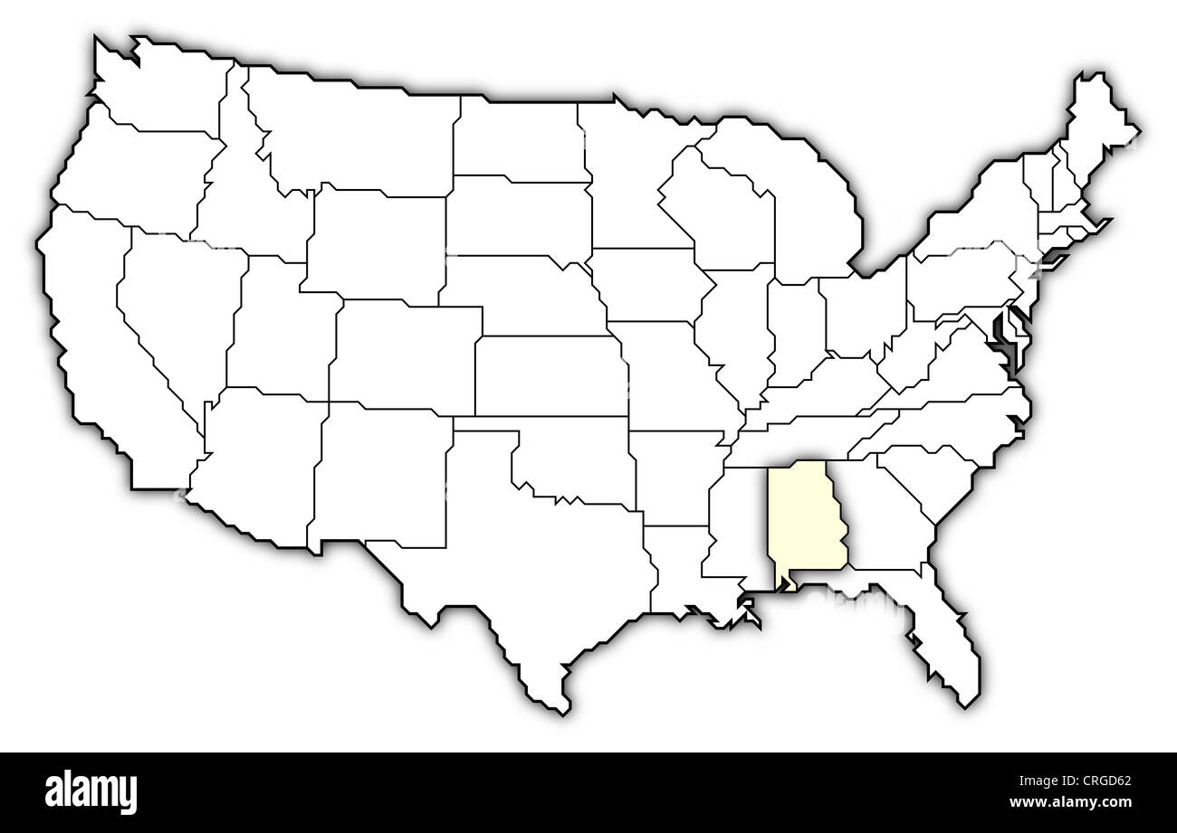 Political map of United States with the several states where Alabama is ...