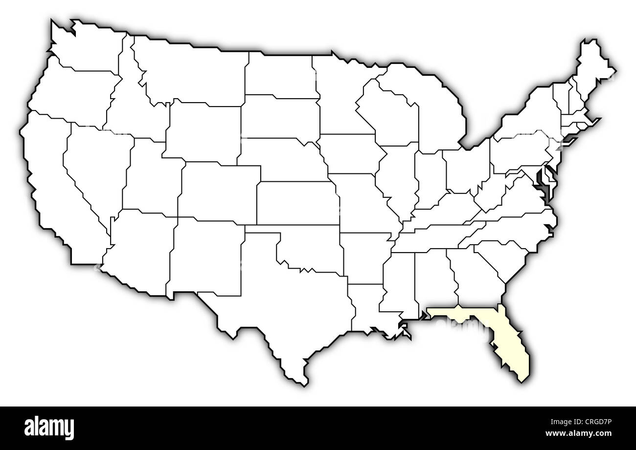 Political map of United States with the several states where Florida is ...