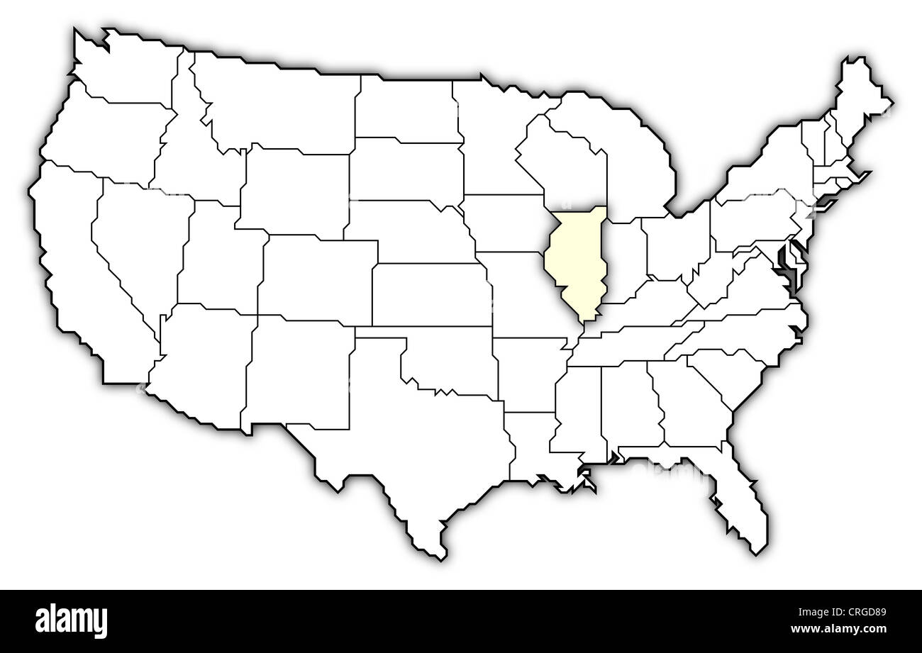 Political map of United States with the several states where Illinois ...