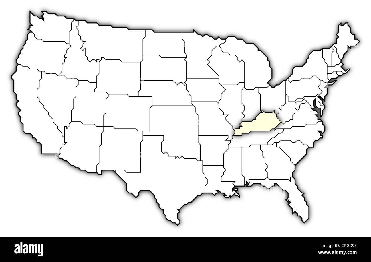 Political map of United States with the several states where Kentucky ...