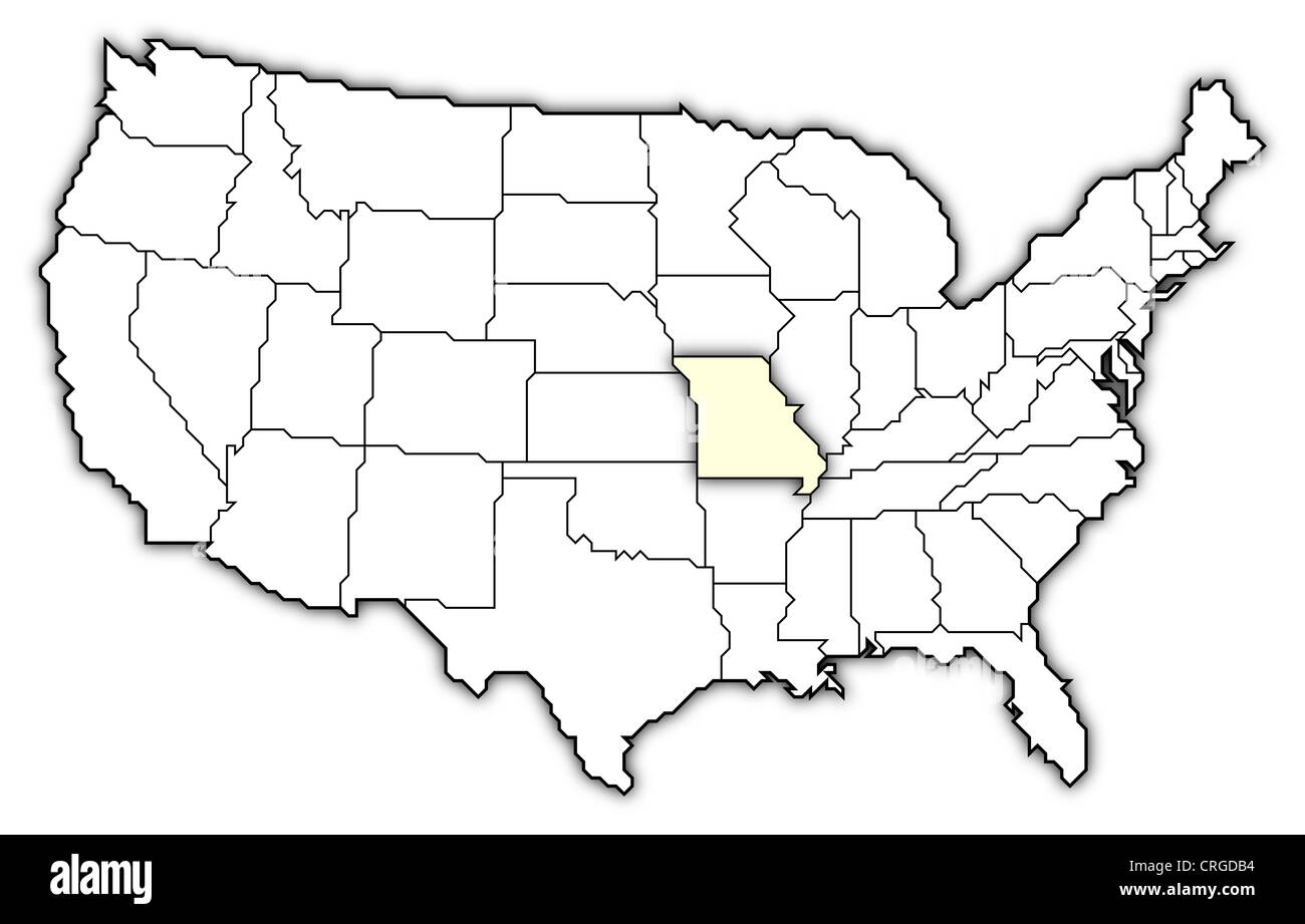 Political map of United States with the several states where Missouri ...