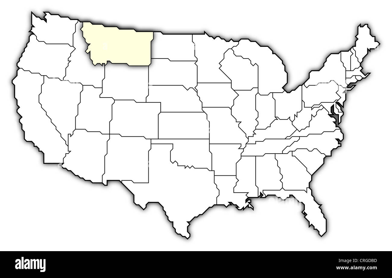 Political map of United States with the several states where Montana is ...