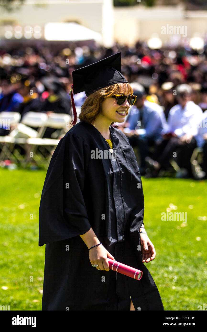 A happy young woman at her College graduation at CSU Channel Islands in ...