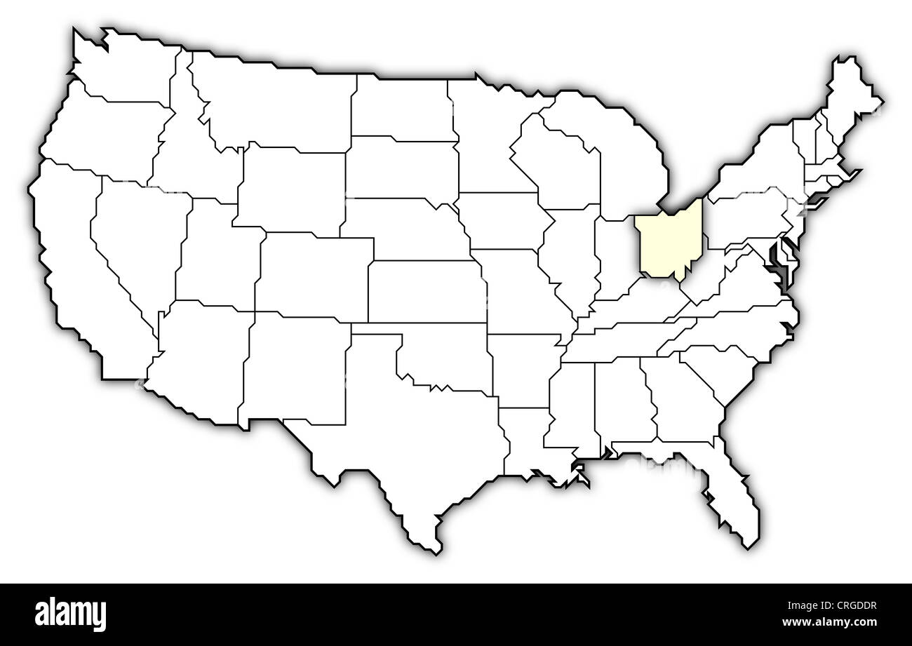Political map of United States with the several states where Ohio is ...