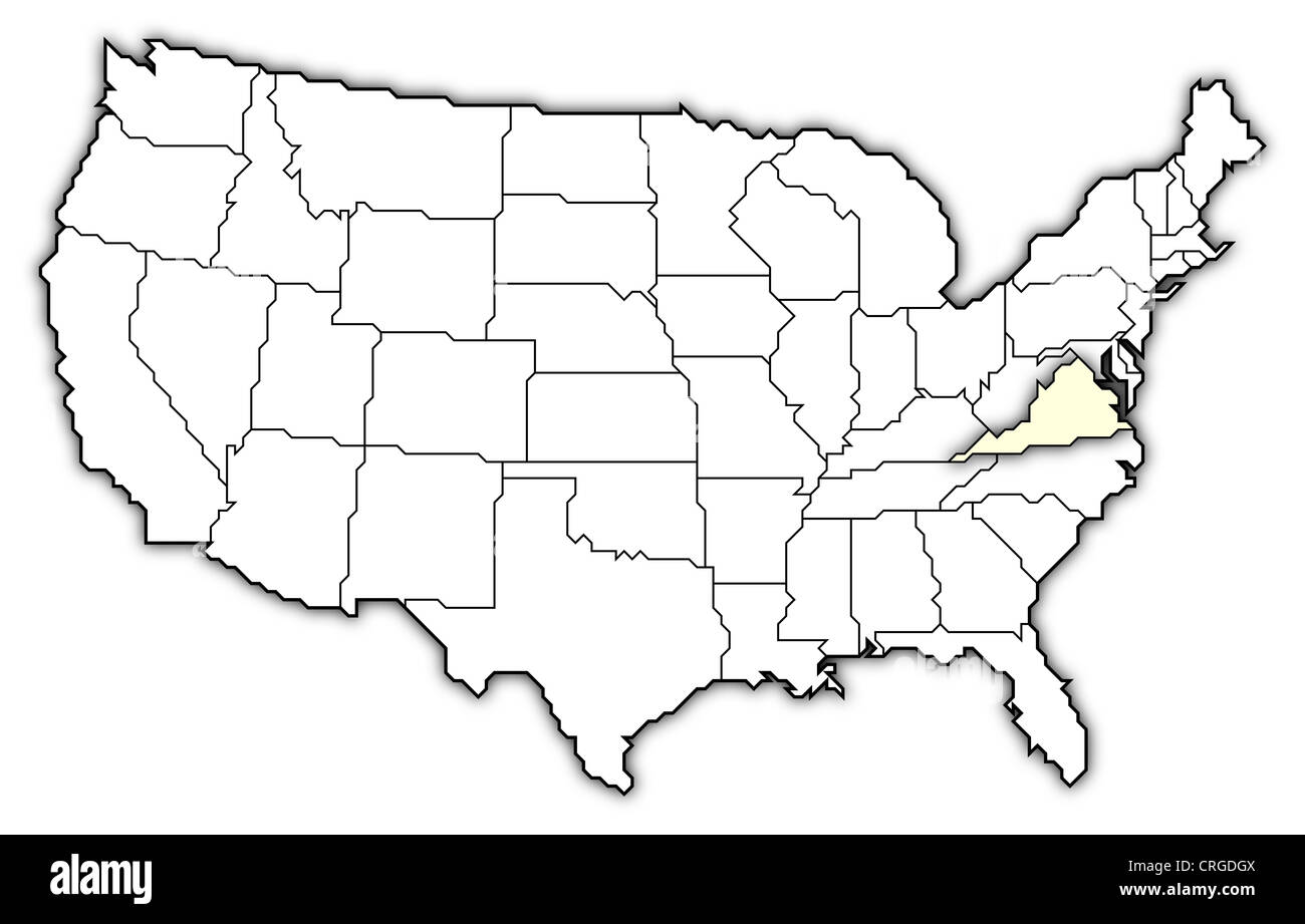 Political map of United States with the several states where Virginia ...