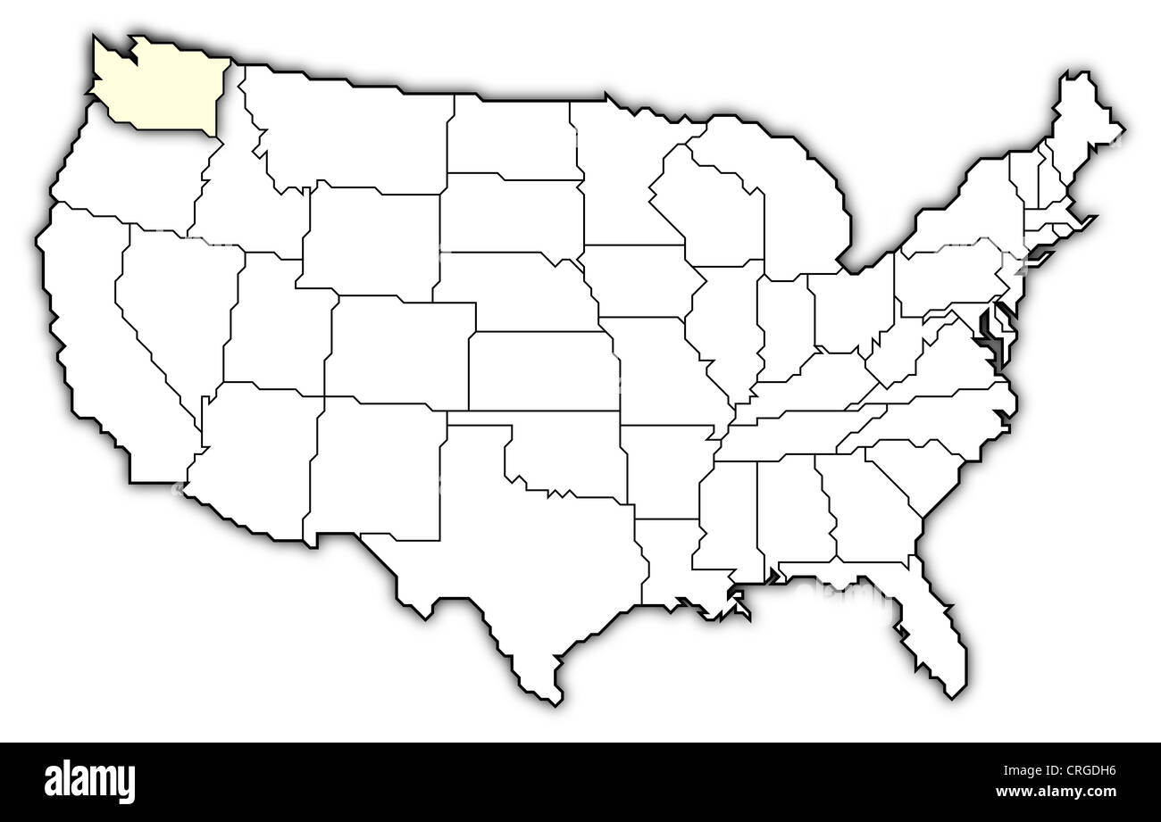 Political map of United States with the several states where Washington ...