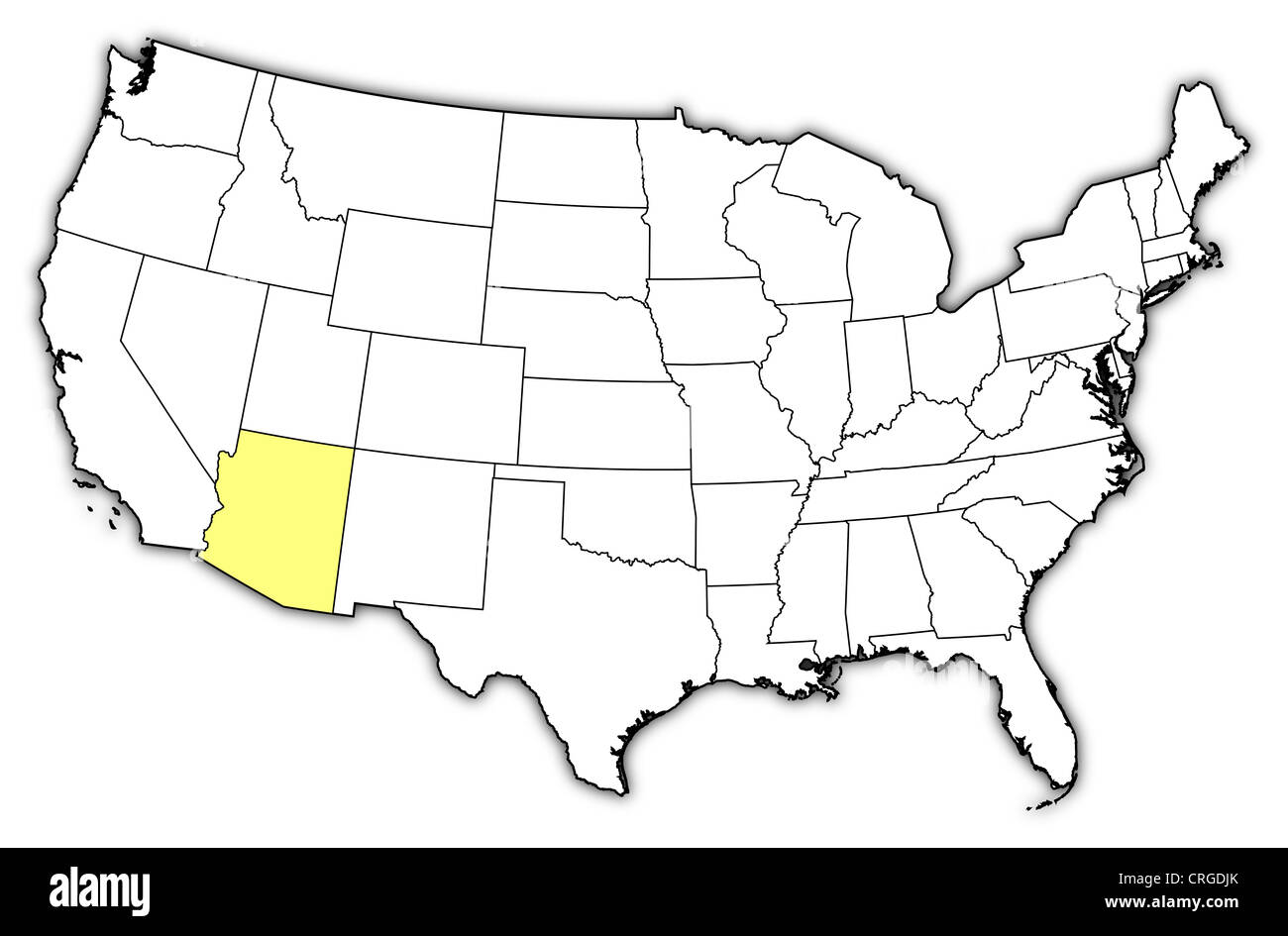 Political map of United States with the several states where Arizona is ...