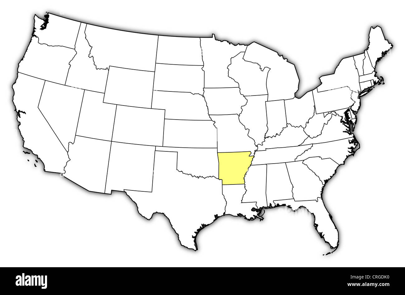 Political map of United States with the several states where Arkansas ...