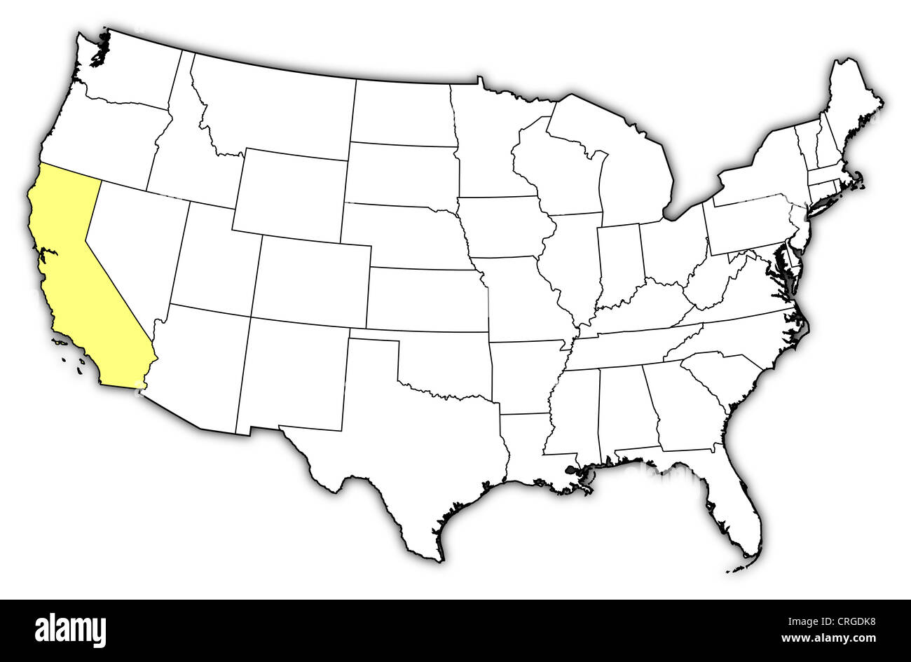 Political map of United States with the several states where California ...