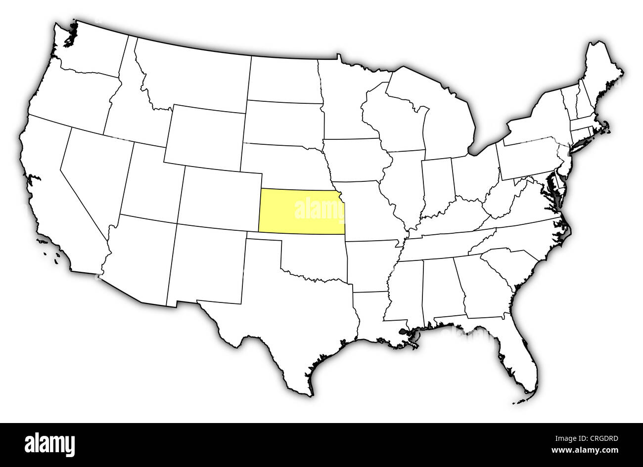 Political map of United States with the several states where Kansas is ...