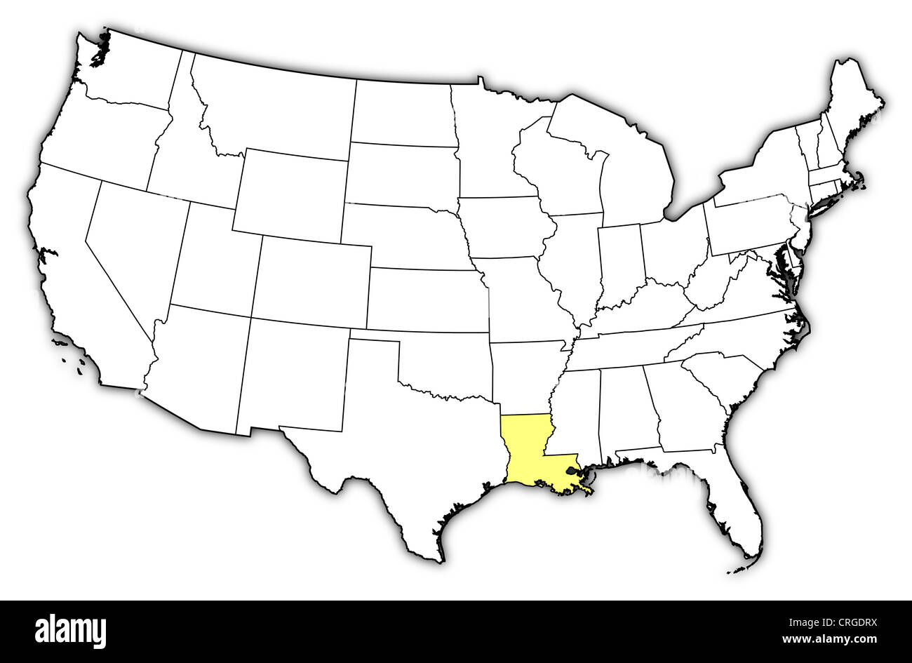 Political map of United States with the several states where Louisiana ...