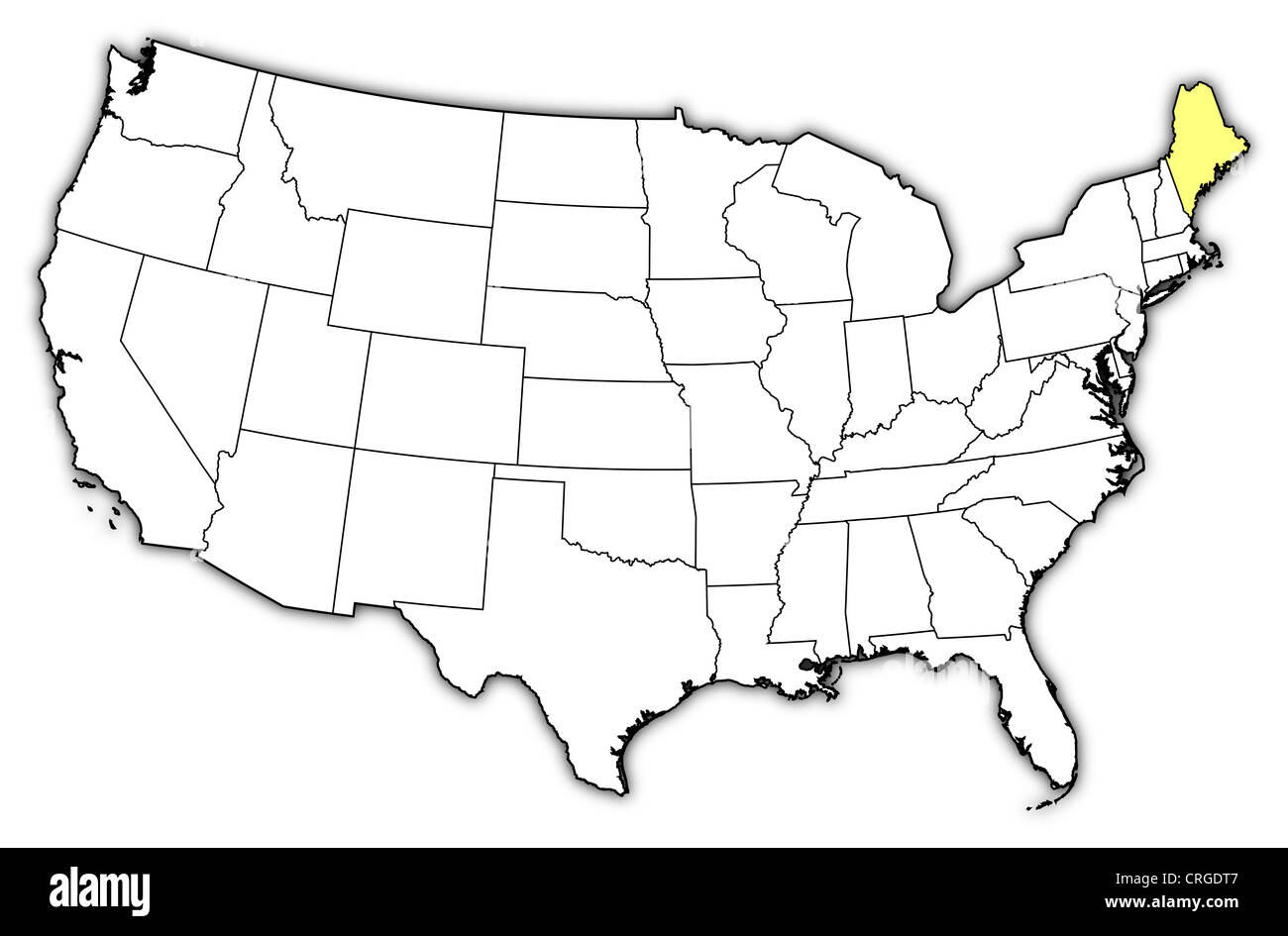 Political map of United States with the several states where Maine is ...