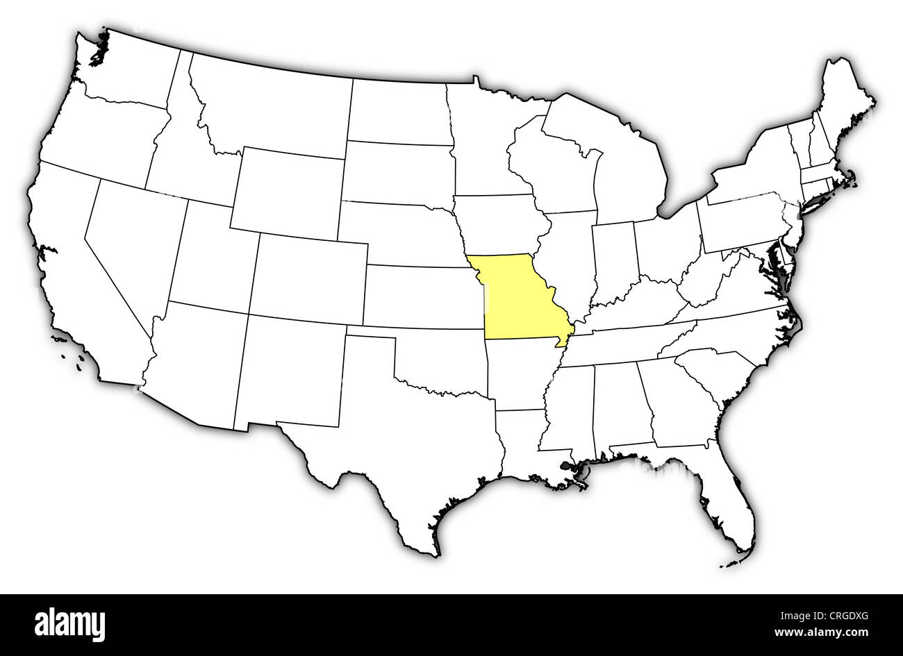 Political map of United States with the several states where Missouri ...