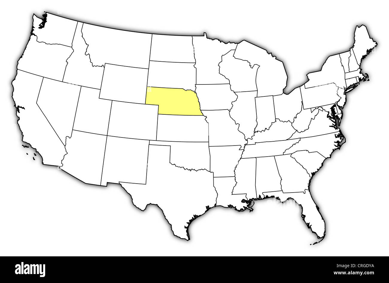 Political map of United States with the several states where Nebraska ...