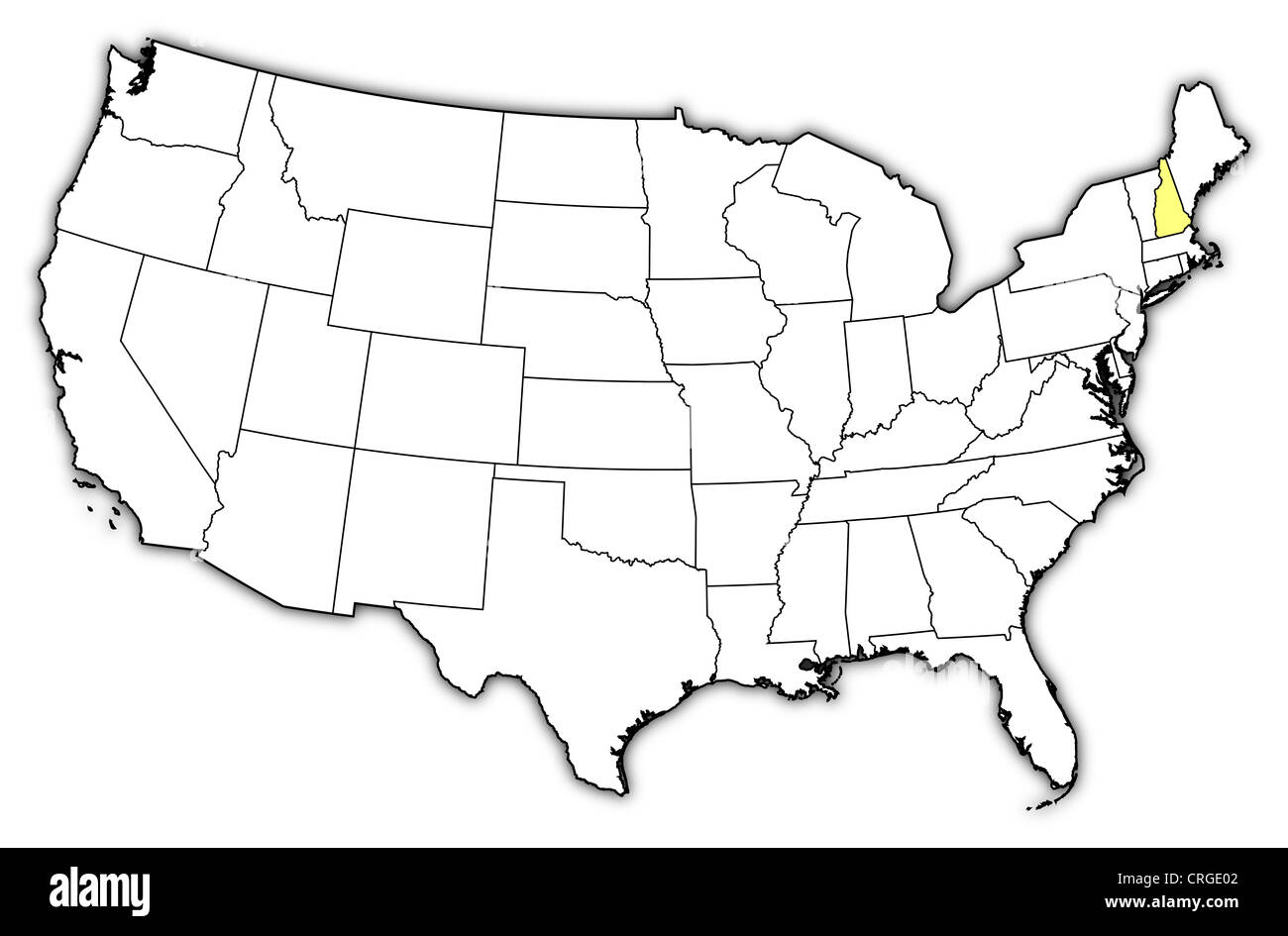 Political map of United States with the several states where New Hampshire is highlighted Stock ...