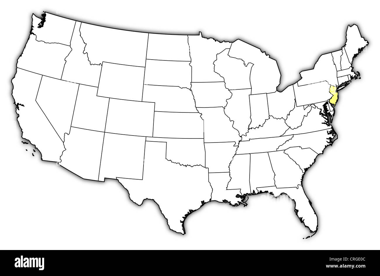Political map of United States with the several states where New Jersey ...