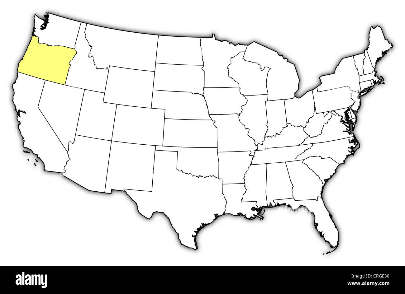 Political map of United States with the several states where Oregon is ...