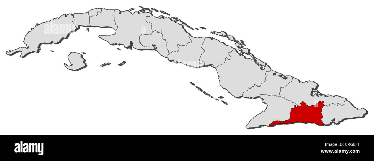 Political map of Cuba with the several provinces where Santiago de Cuba ...