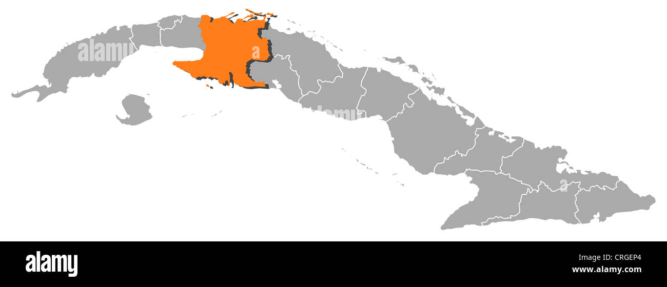 Political map of Cuba with the several provinces where Matanzas is ...