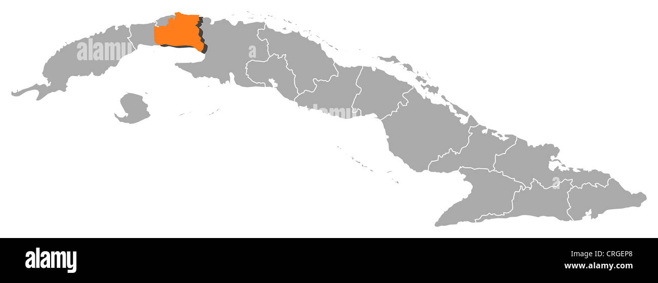 Political map of Cuba with the several provinces where Mayabeque is ...