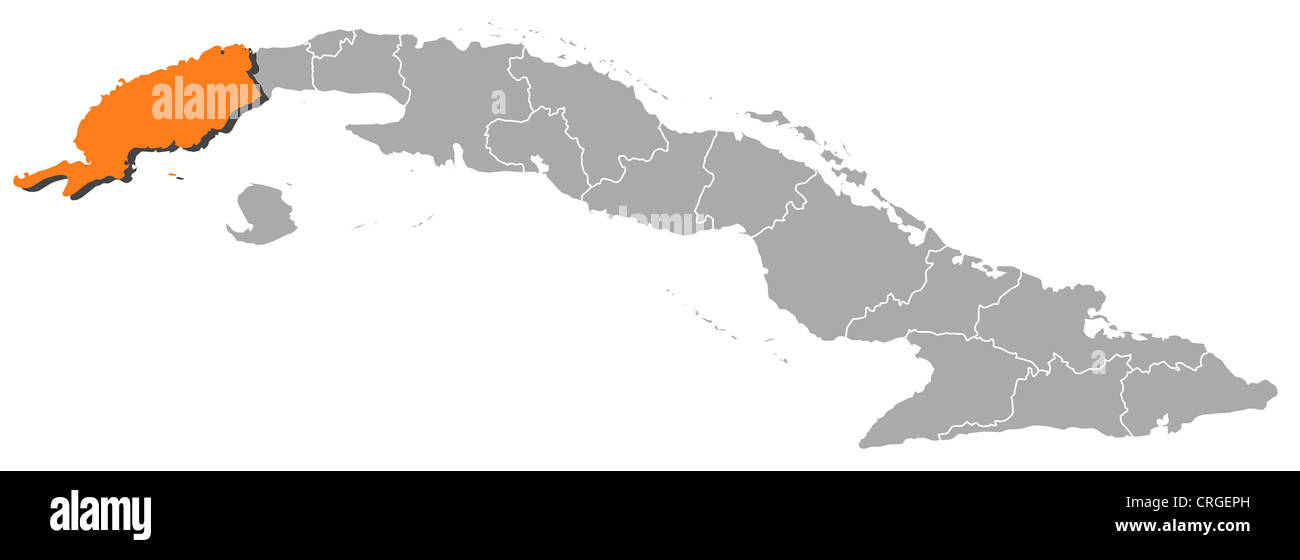 Political map of Cuba with the several provinces where Pinar del Río is ...