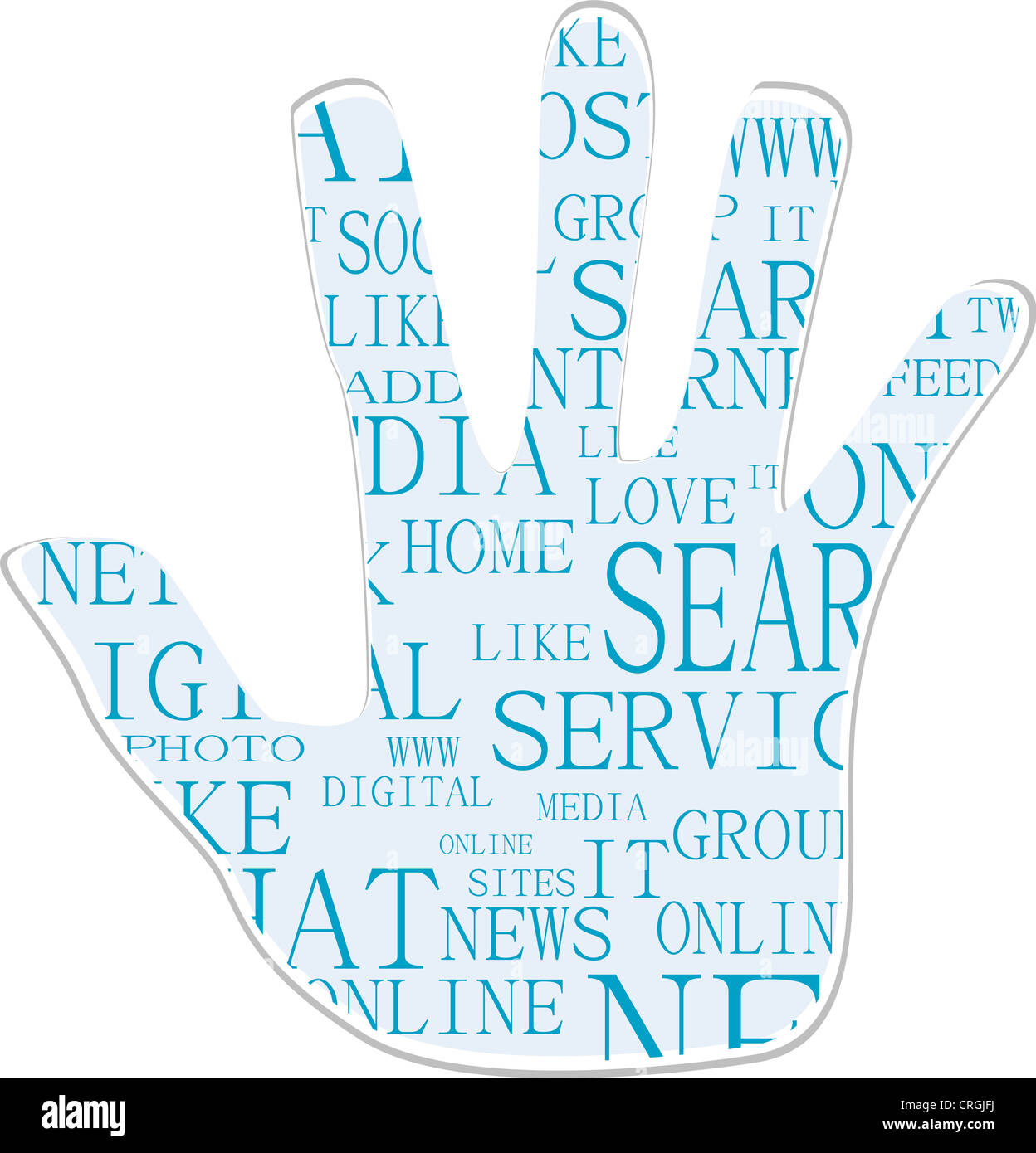 Illustration of the hand symbol, which is composed of text keywords on ...