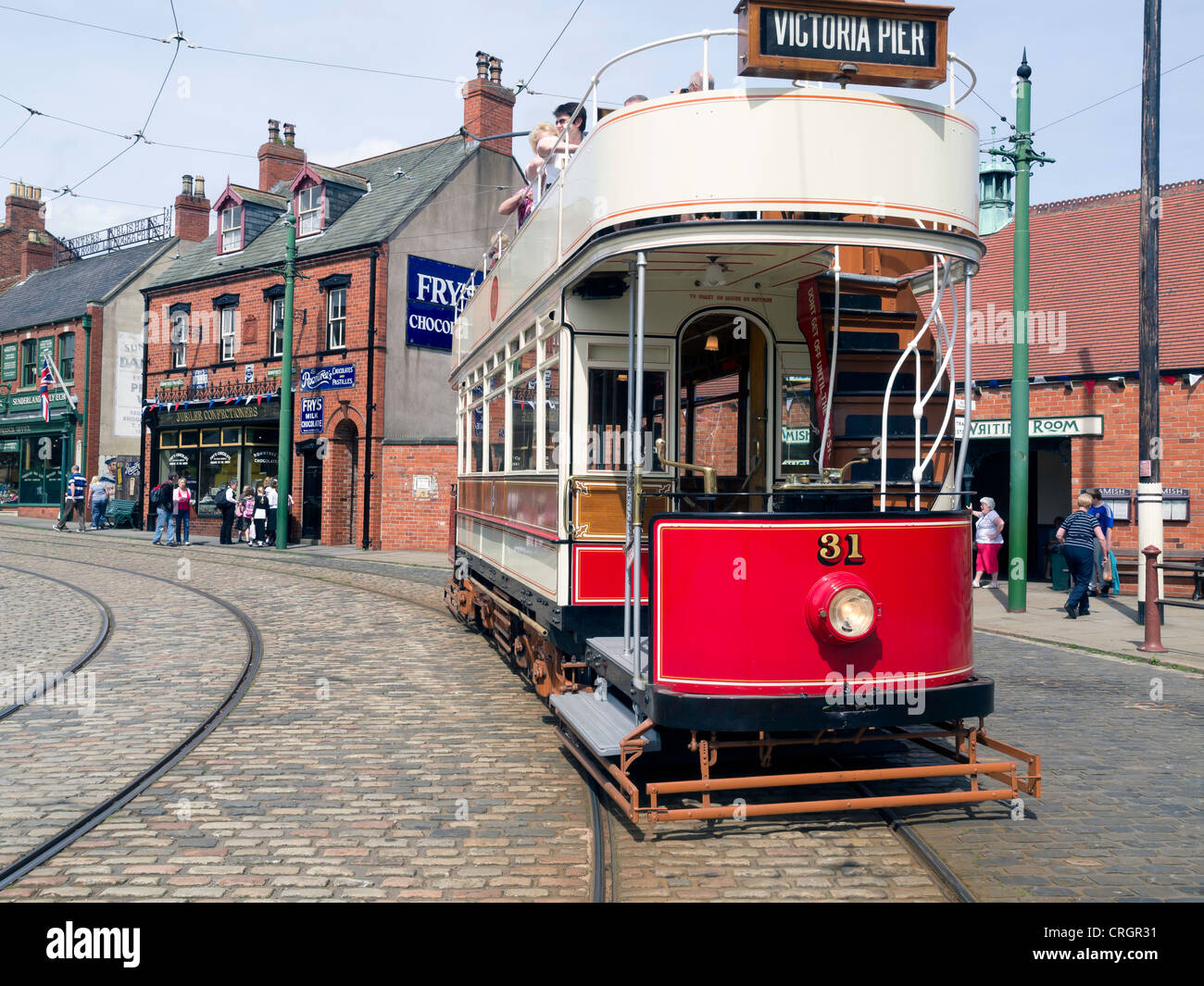Restored open topped double decker Blackpool Tram No.31 in the Town at ...