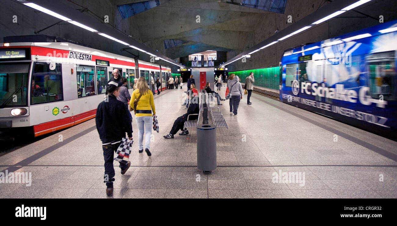 metro station Rathaus Sued mit two metros an people, Germany, North ...