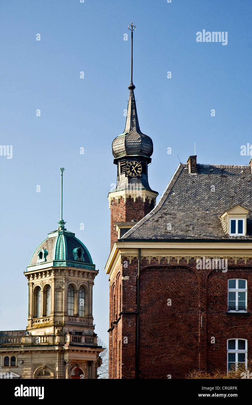 landmarks of Rheinberg: city hall and Underberg house, Germany, North ...