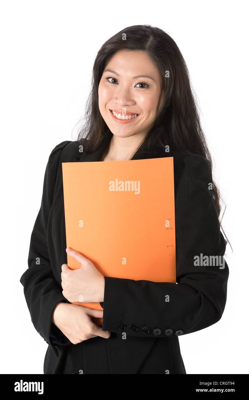 Asian Business Woman holding a folder Stock Photo - Alamy