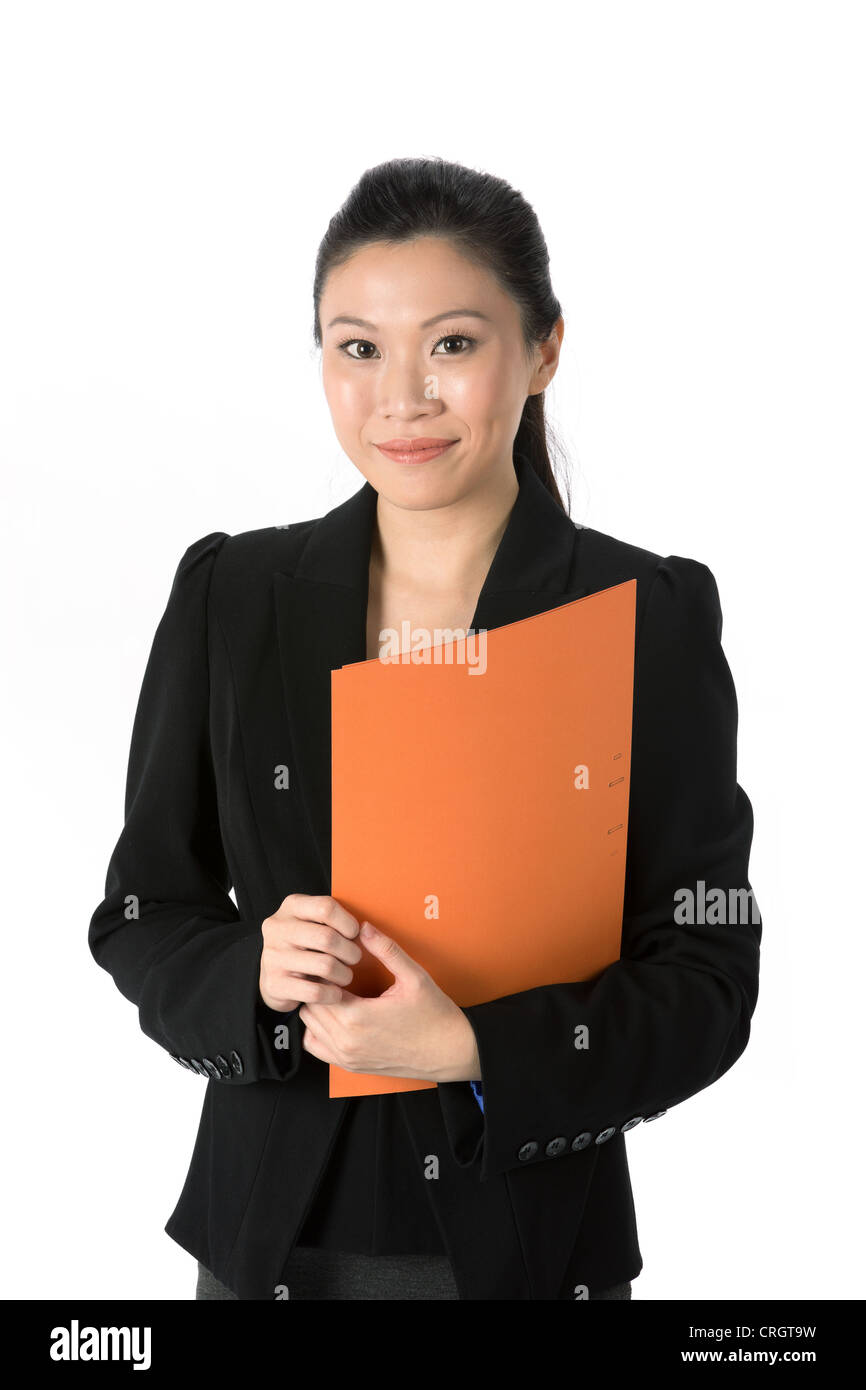 Asian Business Woman holding a folder Stock Photo - Alamy
