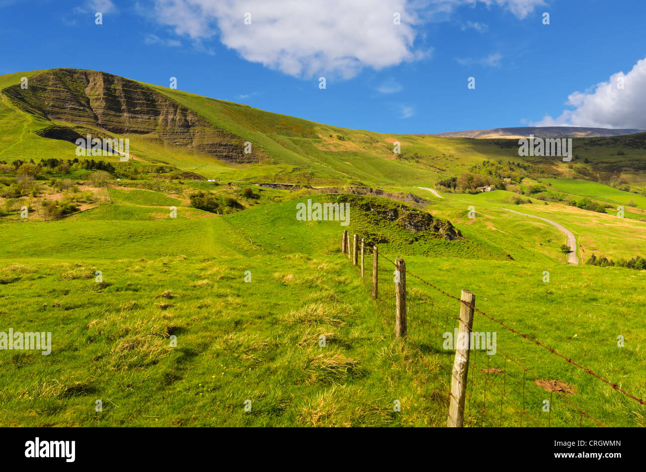 Looking towards cliff face of Mam Tor in Peak District National Park ...