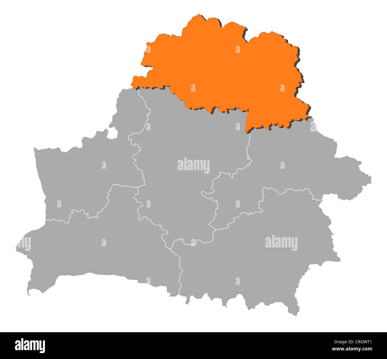 Political map of Belarus with the several provinces where Vitebsk is ...