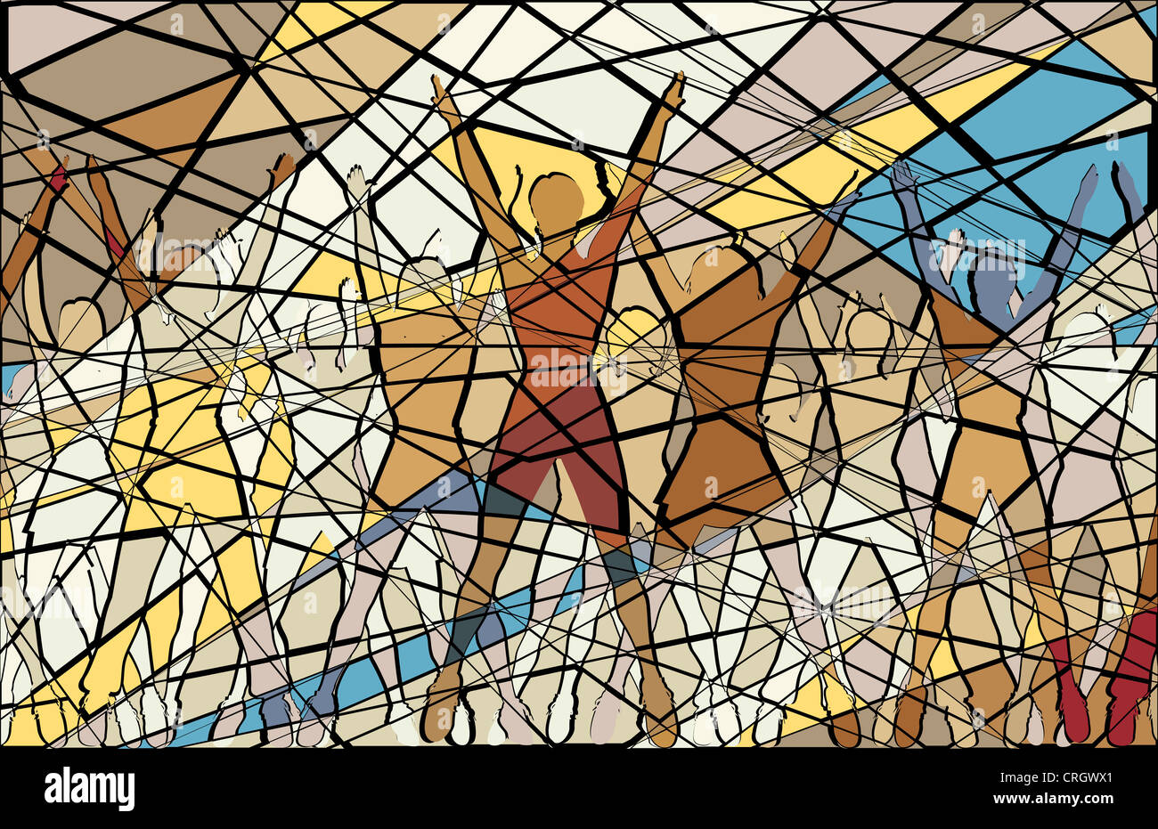 Mosaic illustration of women doing aerobic dance exercise together ...