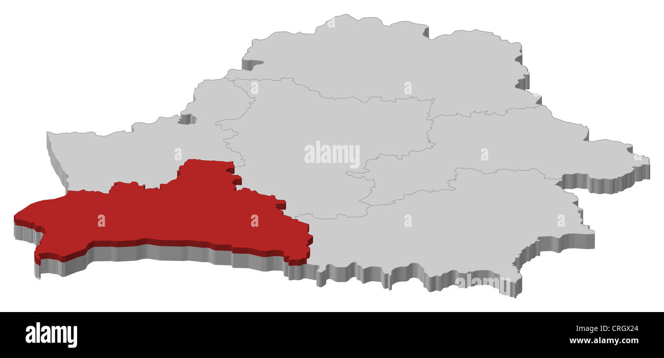 Political map of Belarus with the several provinces where Brest is ...