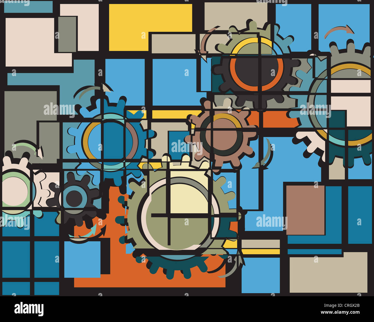 Abstract illustrated mosaic design of cog wheels Stock Photo - Alamy