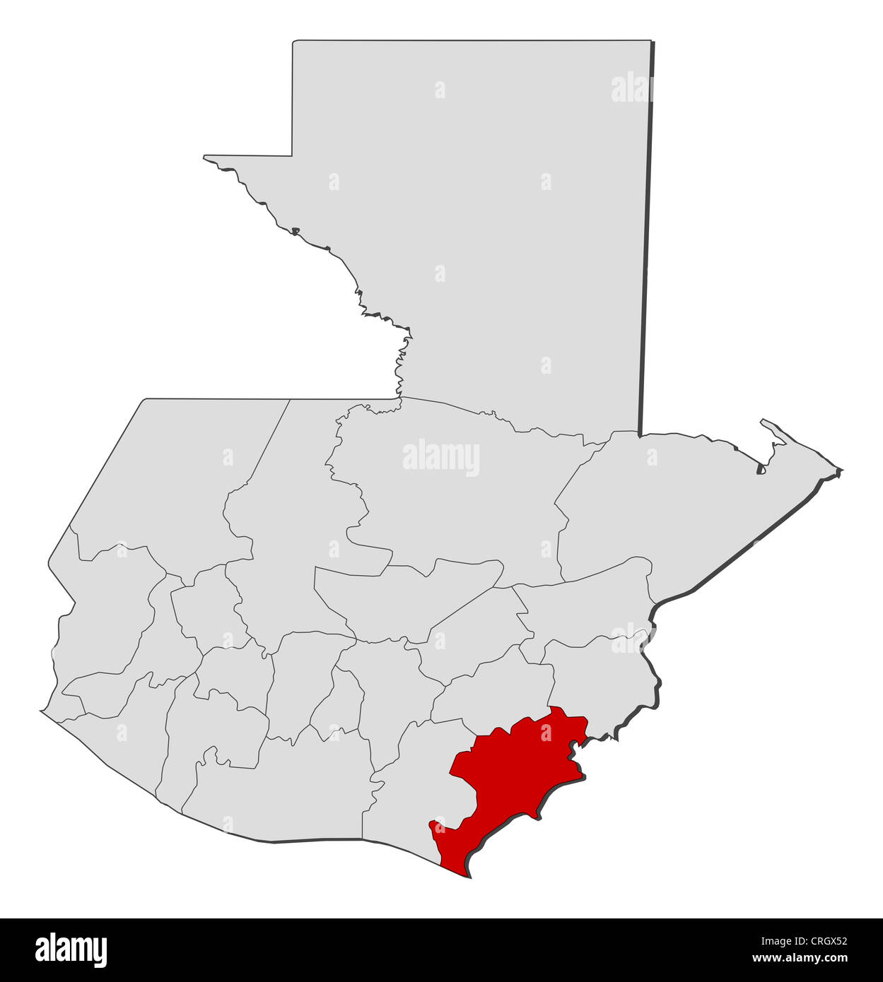 Political map of Guatemala with the several departments where Jutiapa ...