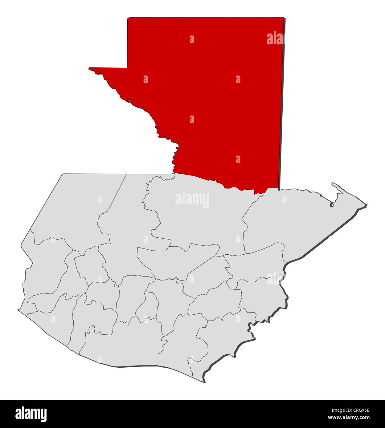 Political map of Guatemala with the several departments where Petén is ...