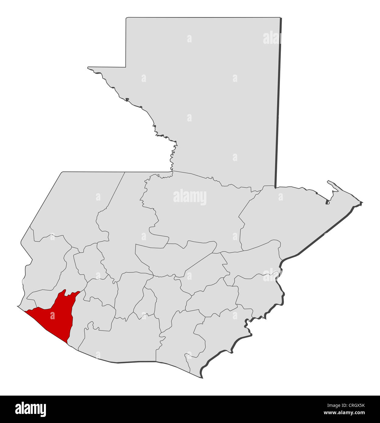 Political map of Guatemala with the several departments where ...