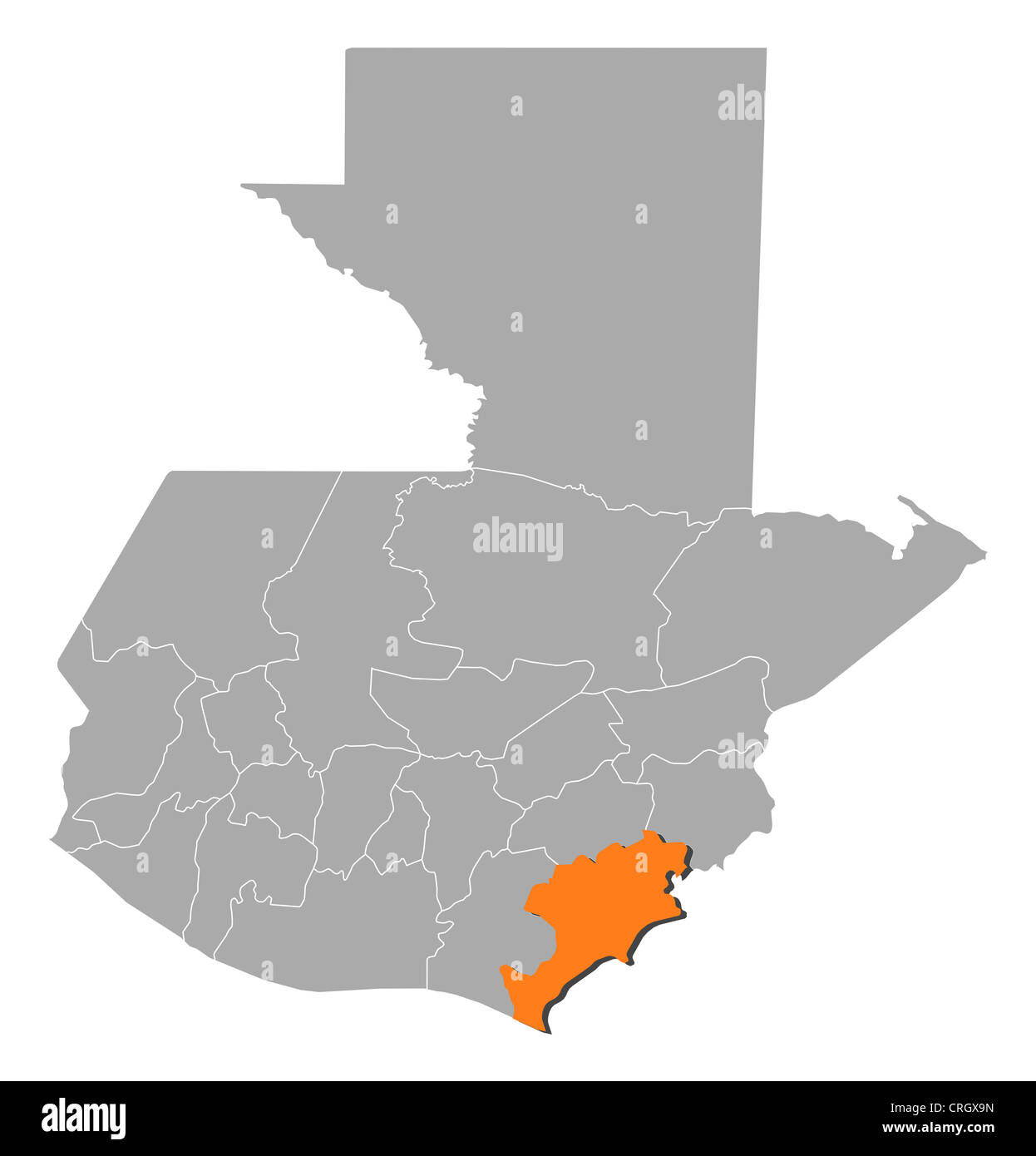 Political map of Guatemala with the several departments where Jutiapa ...