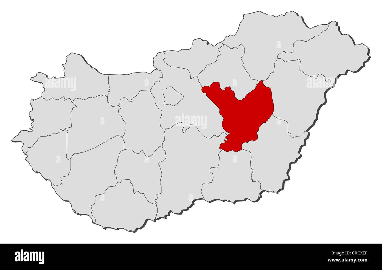 Political map of Hungary with the several counties where Jász-Nagykun ...