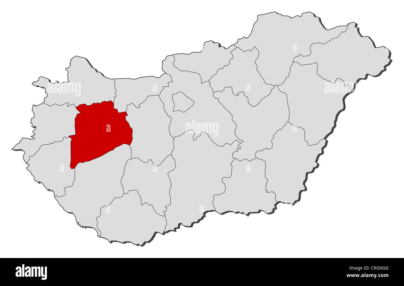 Political map of Hungary with the several counties where Veszprém is ...