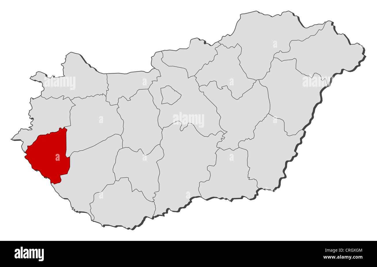 Political map of Hungary with the several counties where Zala is ...