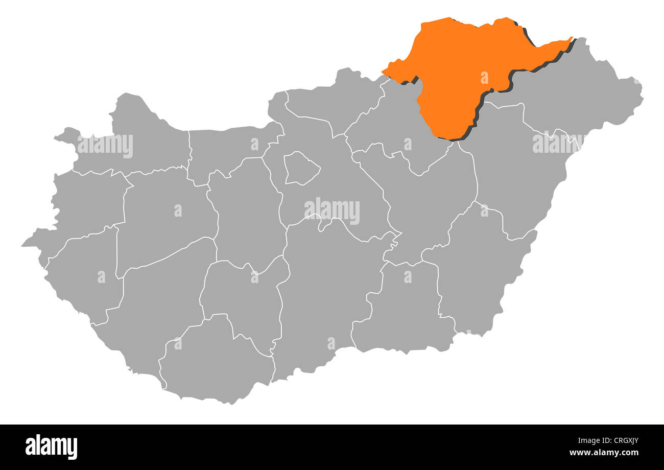 Political map of Hungary with the several counties where Borsod-Abaúj ...